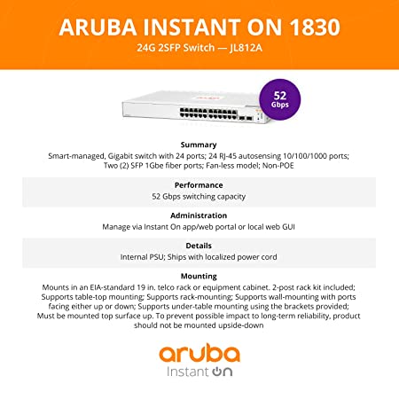 Switch Aruba Intant On 1830 24G 2SFP (JL812A)| 5Tech.com.vn